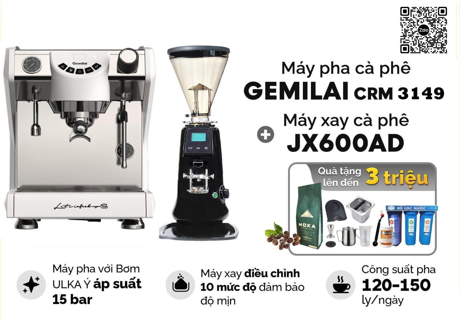 Combo máy pha cà phê CRM 3149 và máy xay Jx600ad - The Home Coffee